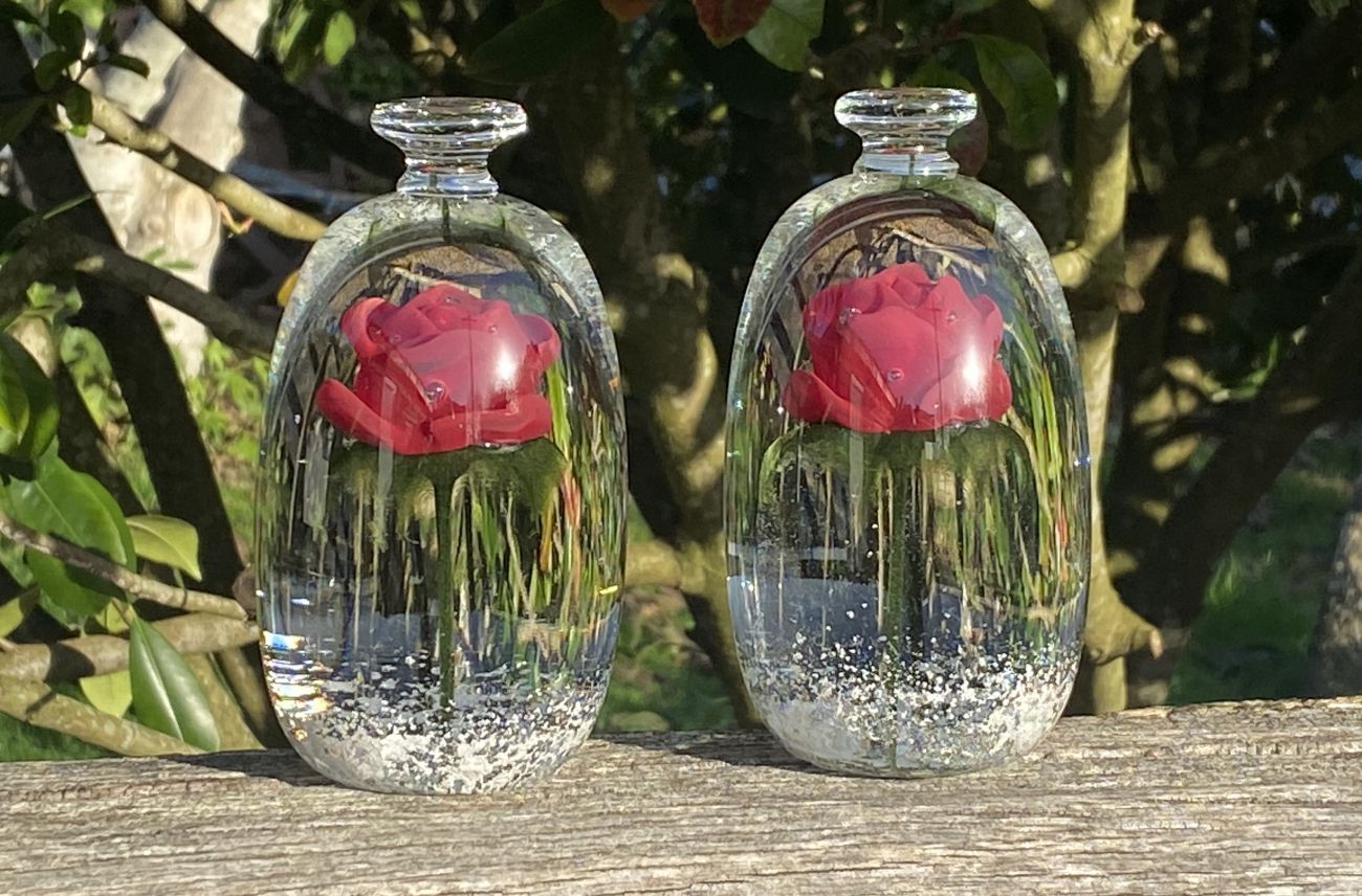 Remembrance Glass Rose in Bell Jar with Encased Ashes | Remembrance ...